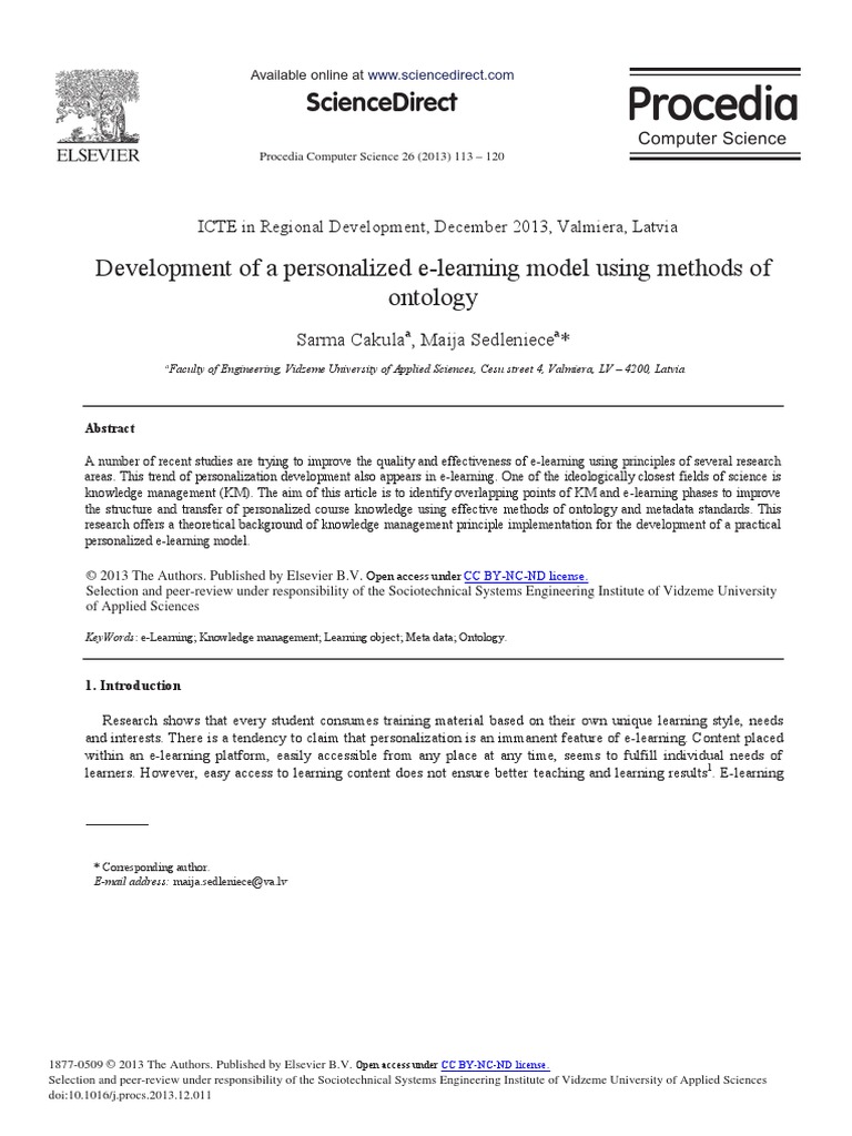 Development of A Personalized E-Learning Model Using Methods of Ontology | Download Free PDF ...