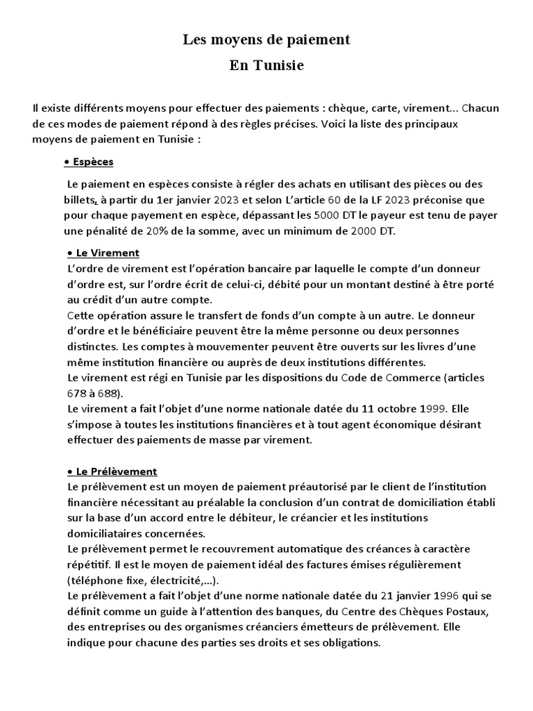 Les Moyens de Paiement | PDF | Effet de commerce | Virement bancaire