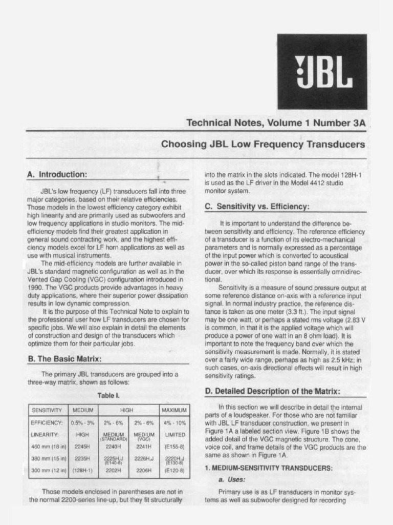 JBL Technical Note - Vol.1, No.3A | PDF | Loudspeaker | Distortion