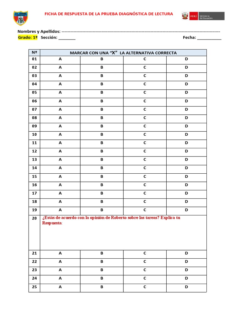 Ficha de Respuesta Primero | PDF