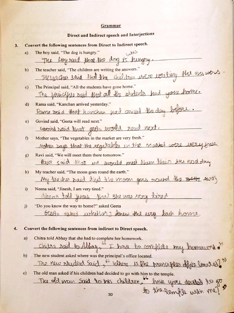 Indirect Direct Speech and Clauses and Phrases Worksheet | PDF