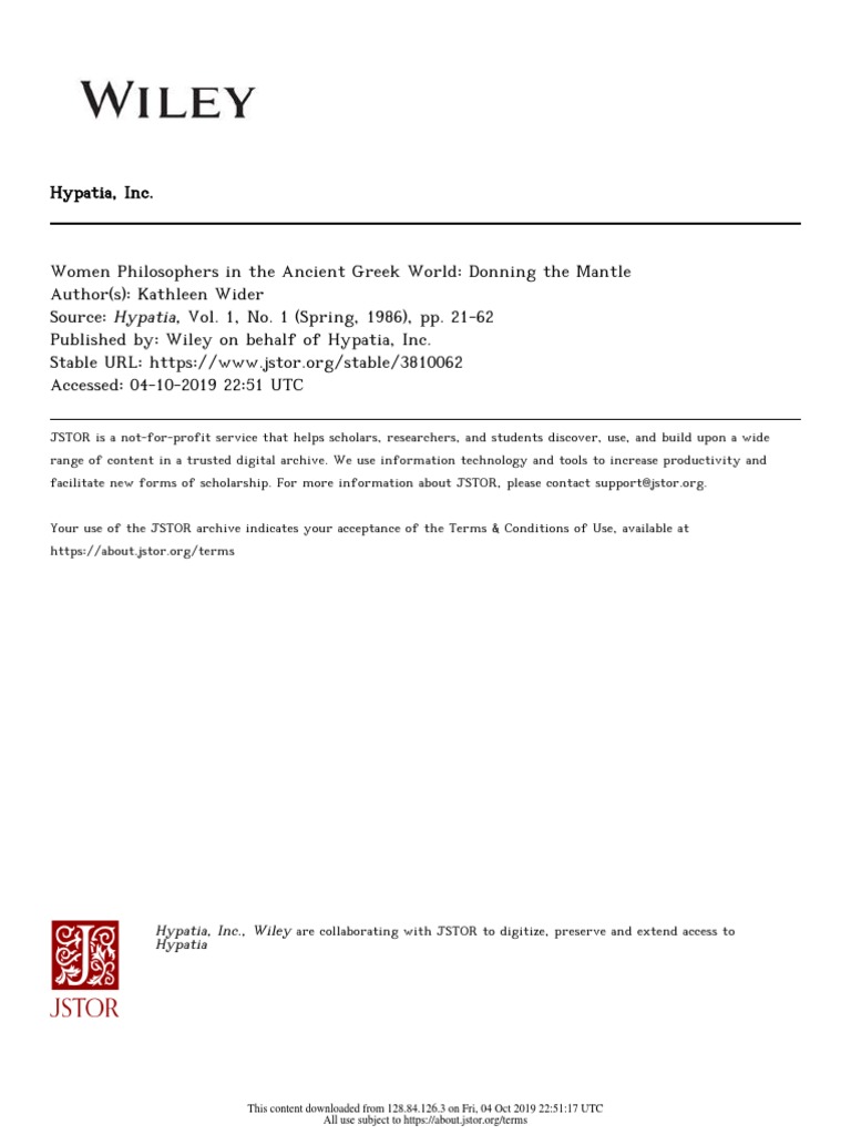 Women Philosophers in Ancient Greek World | PDF | Pythagoras
