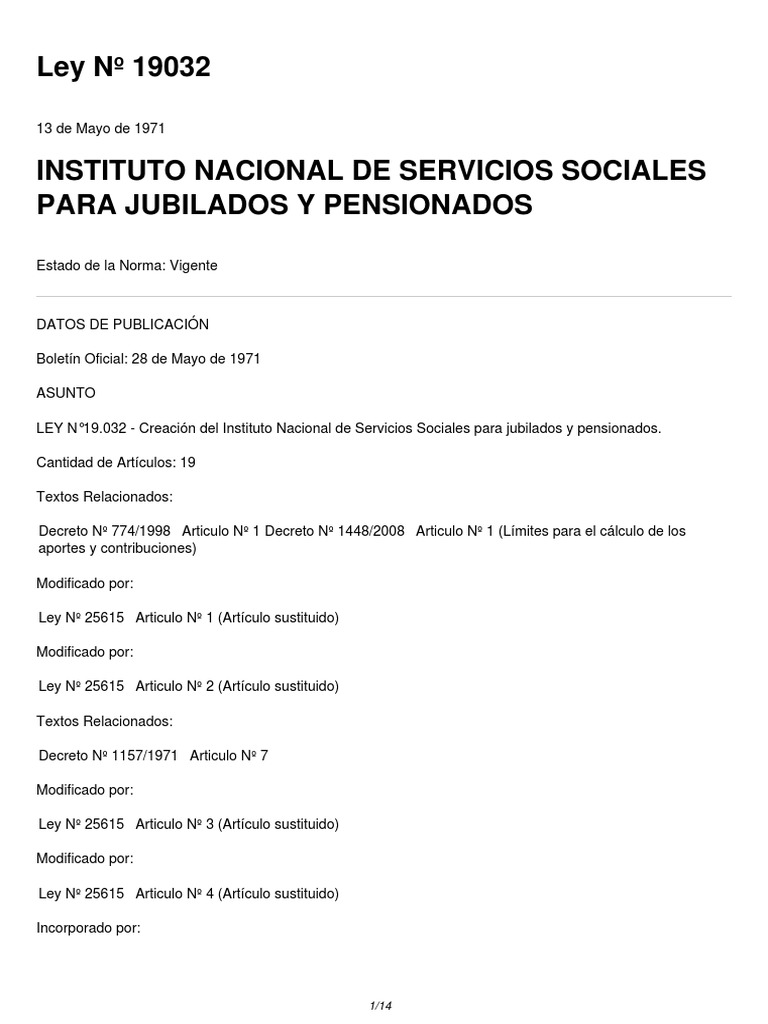 ley-n-19032 | PDF | Jubilación | Presupuesto