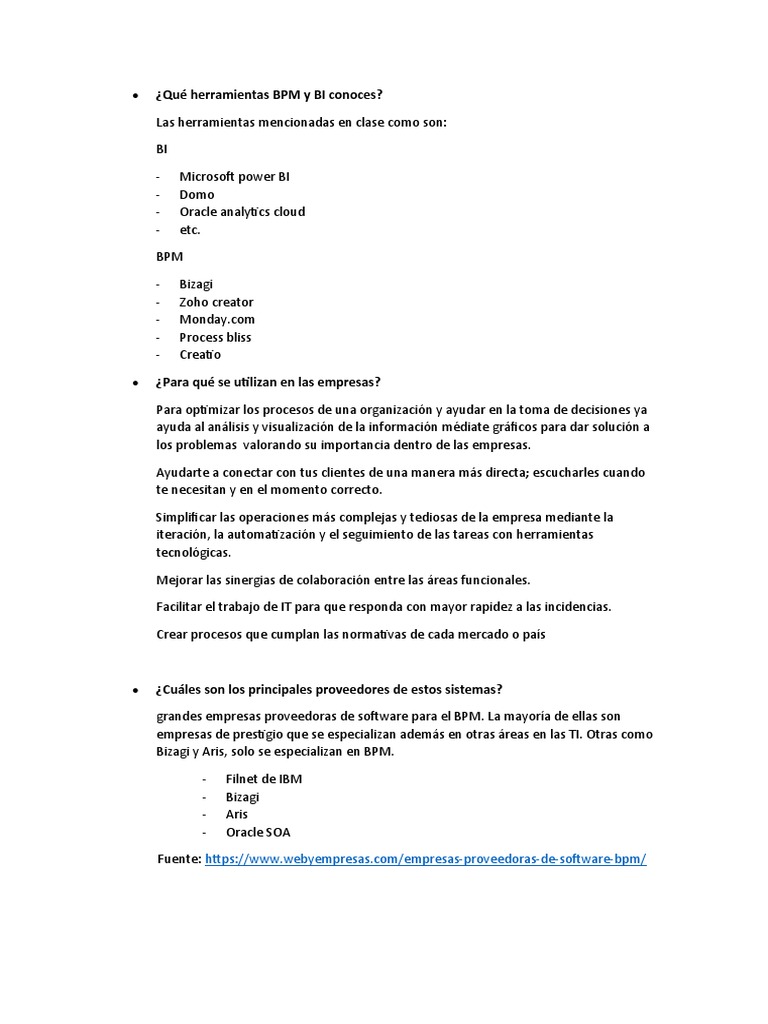 Qué Herramientas BPM y BI Conoces | PDF