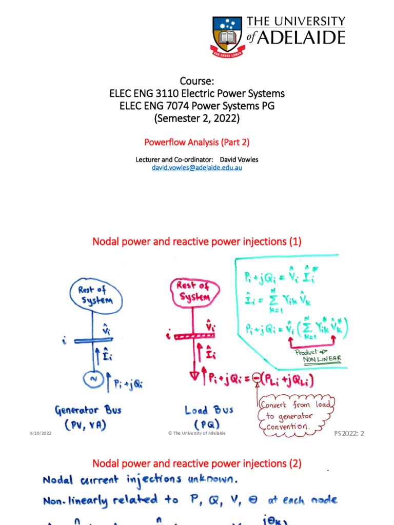 Course: ELEC ENG 3110 Electric Power Systems ELEC ENG 7074 Power Systems PG (Semester 2, 2022 ...