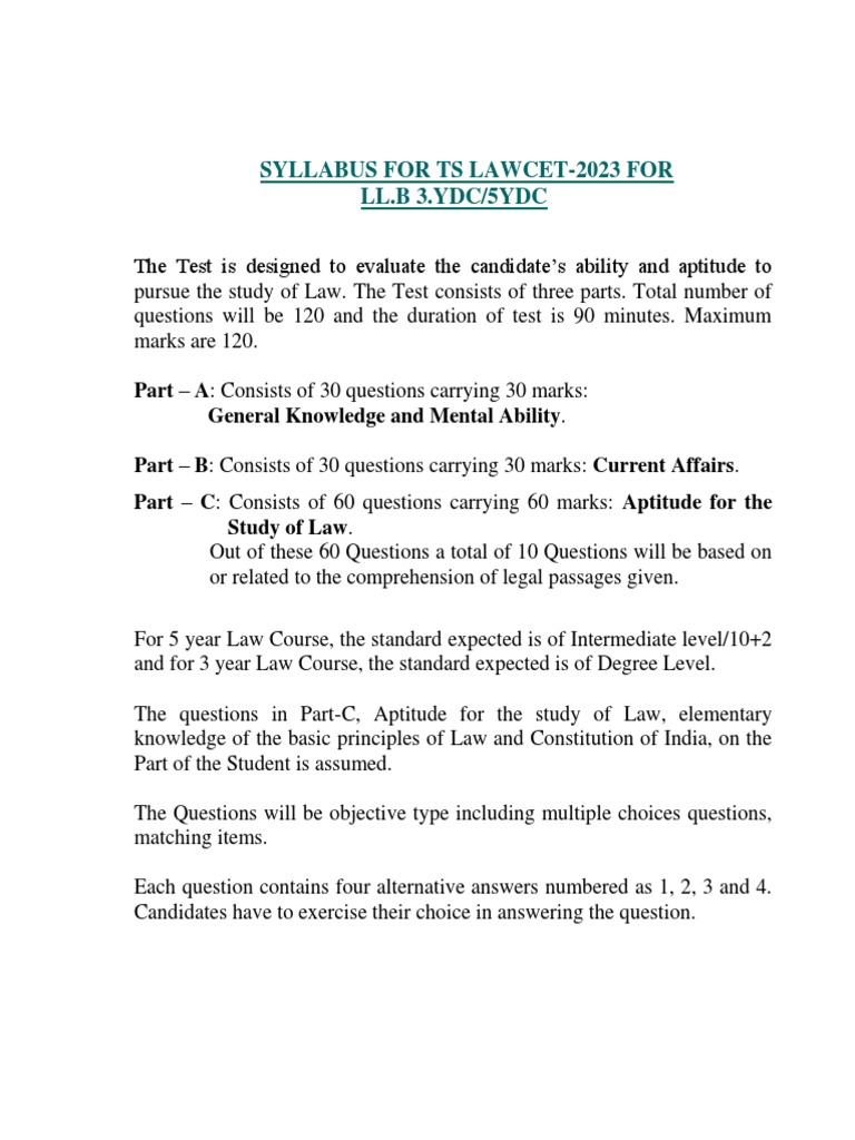 TS LAWCET 2023 Syllabus Overview | PDF
