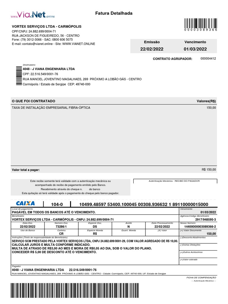Boleto Insta Via Net Data 01 03 22 | PDF | Cheque (banco) | Economias