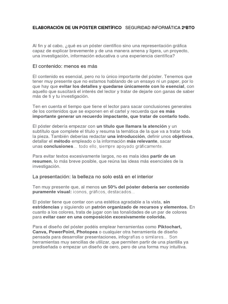 Elaboración de Un Póster Científico Seguridad Informática 2ºbto | PDF ...