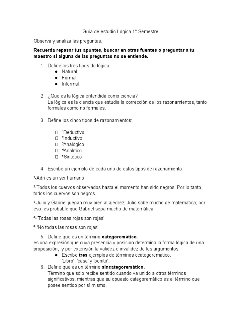 Guía de estudio Lógica 1.pdf | PDF | Lógica | Proposición