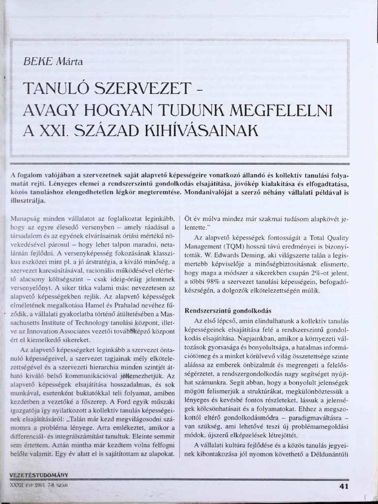 Tanuló Szervezet - Avagy Hogyan Tudunk Megfelelni A Xxi. Század Kihívásainak | PDF