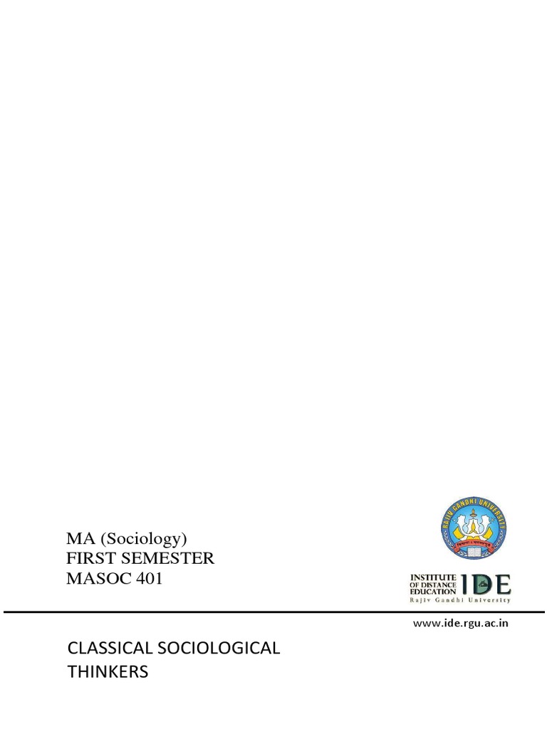 Classical Sociological Thinkers: MA (Sociology) First Semester MASOC 401 | PDF | Sociology ...