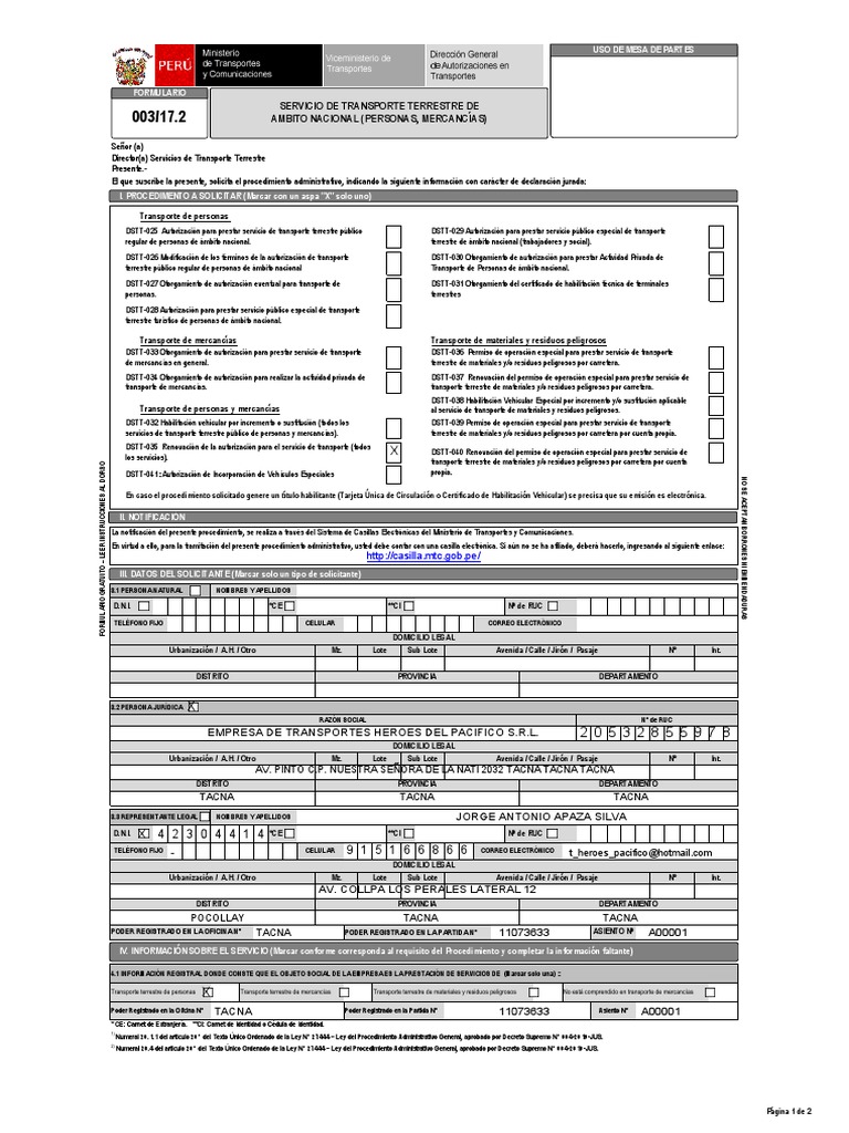 Formulario MTC | PDF | Transporte | Gobierno E