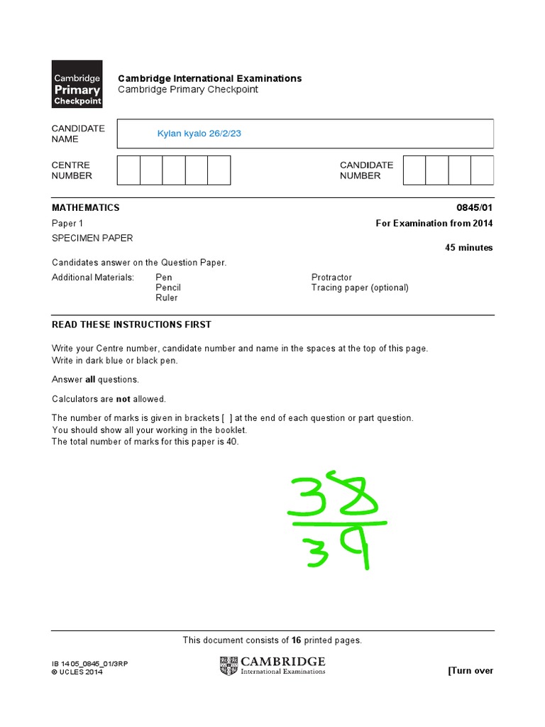 Maths Specimen Paper 1 2014 2017 | PDF | Mathematics