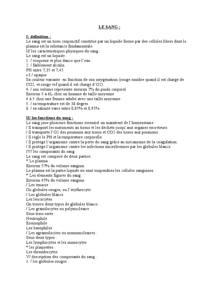 Le Sang | PDF | Globule blanc | Coagulation