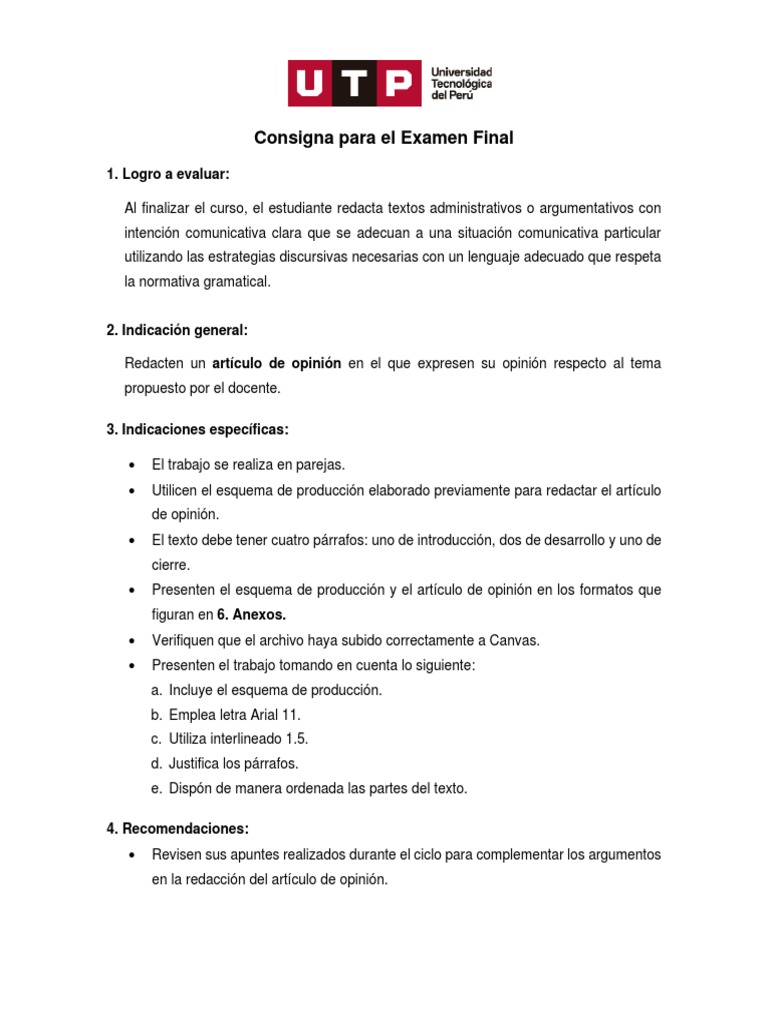 Consigna para El Examen Final | PDF | Perú | Gobierno