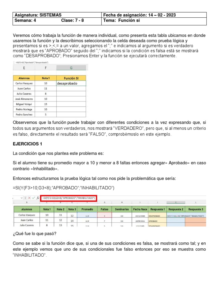 Función SI: Ejemplos de uso con diferentes condiciones lógicas | PDF ...