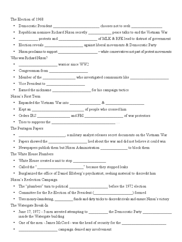 01 - Nixon and Watergate Notes Page | PDF | Watergate Scandal | United ...