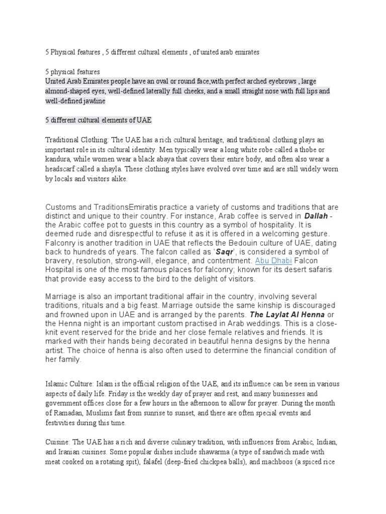 Physical Features and Cultural Elements of the United Arab Emirates ...