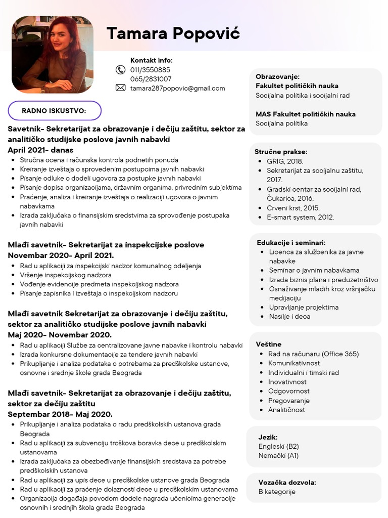 Tamara Popović CV | PDF