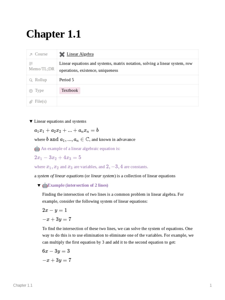LinearAlgebra and Its' Applications Notes - Chapter - 1.1 | PDF ...