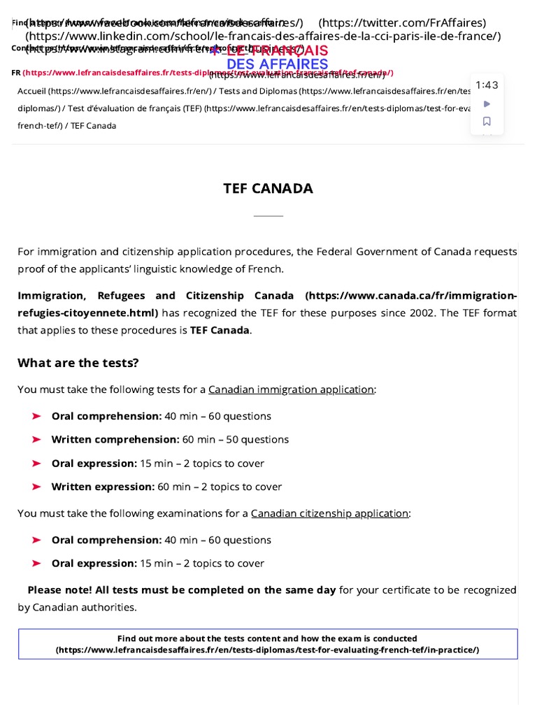 Tef Canada: What Are The Tests? | PDF