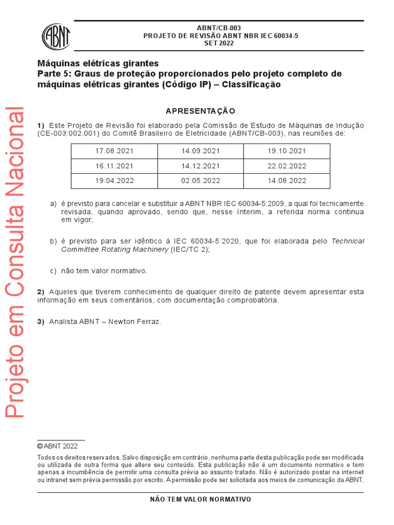 ABNT NBR IEC 60034-5 - Máquinas Elétricas Girantes - Parte 5 Graus de ...