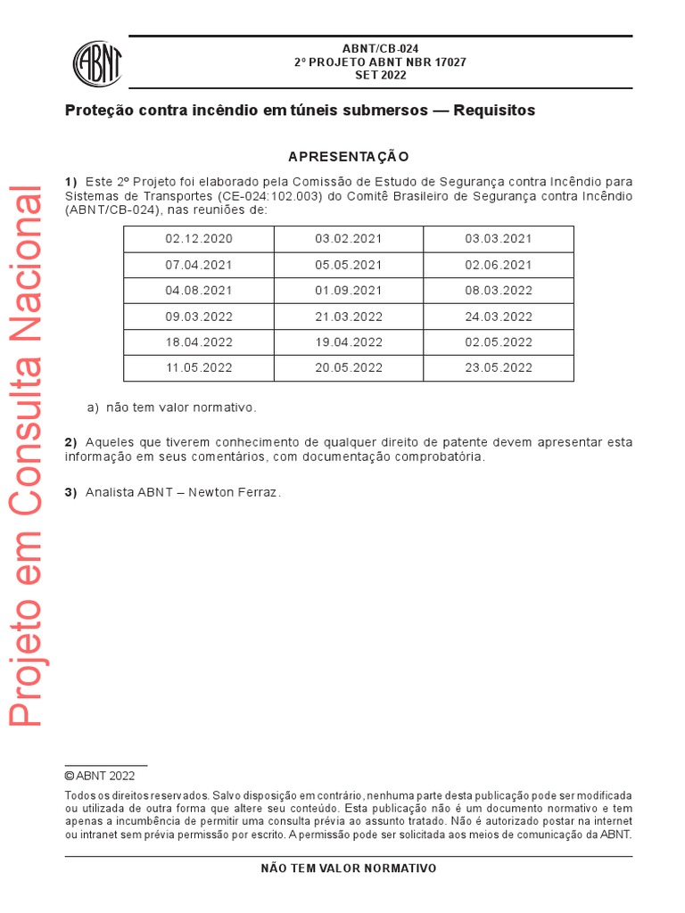 ABNT NBR 17027 Proteção Contra Incêndio em Túneis Submersos ...
