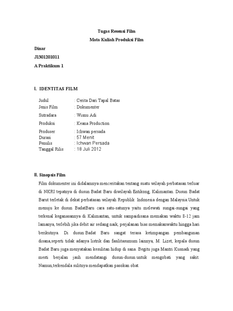 Dinar - J1301201011 - Tugas Resensi Film - A1 | PDF