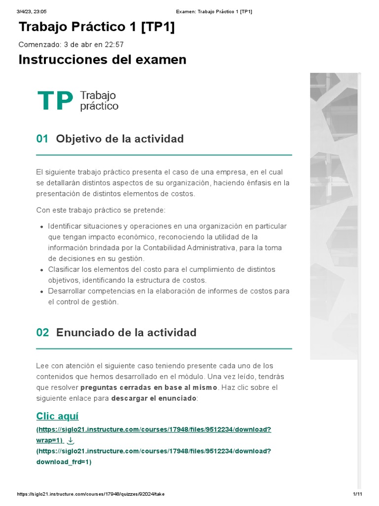 Examen - Trabajo Práctico 1 (TP1) 2023 Contabilidad de Costo | PDF | Contabilidad | Inventario