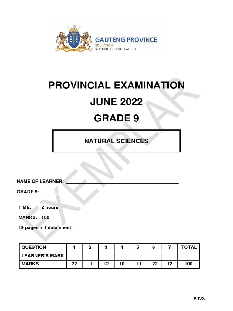 Grade 9 Natural Sciences Exam Paper | PDF | Soil | Ph