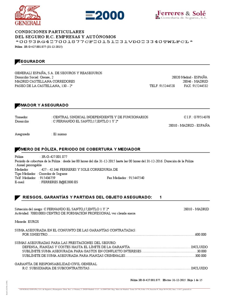 Ejemplo Póliza de Seguros | PDF | Seguro Ejemplo Póliza de Seguros | PDF | Seguro