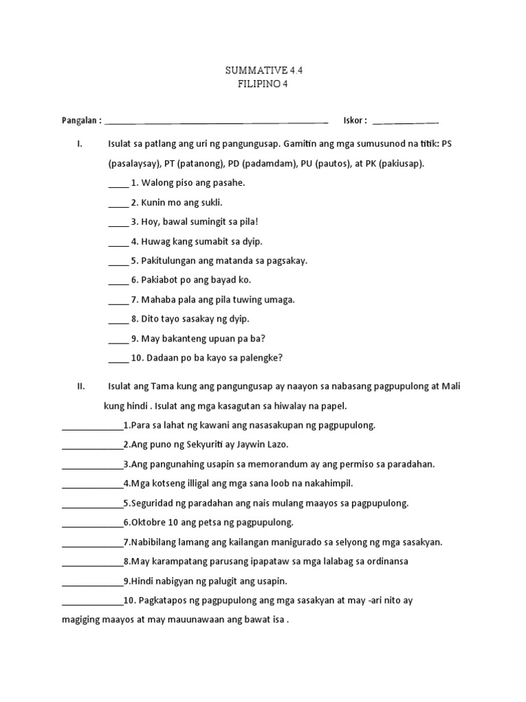 Summative 4.4 Filipino | PDF