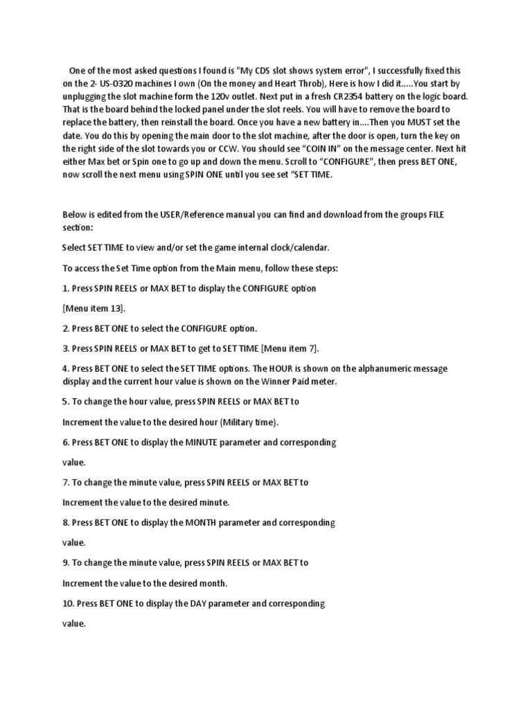 Cds - Us0320 System Error Fix | PDF | Slot Machine | Computer Engineering