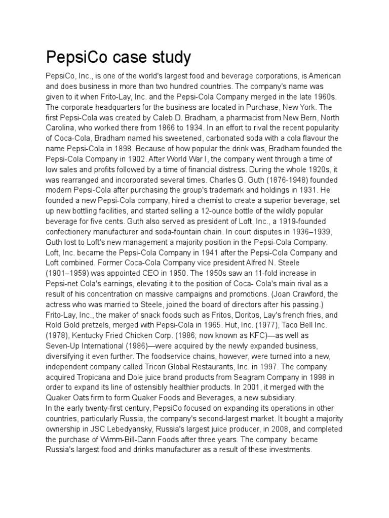 Case Study - PepsiCo | PDF | Pepsi Co | Pepsi