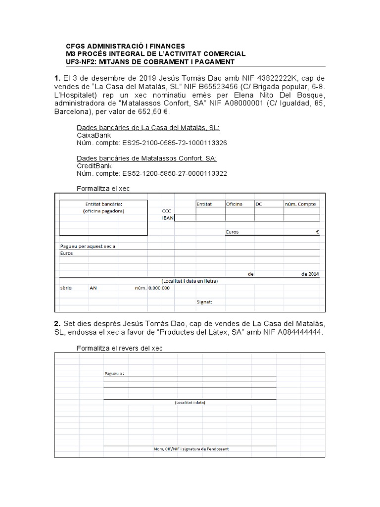 Activitat Xec I Pagaré | PDF