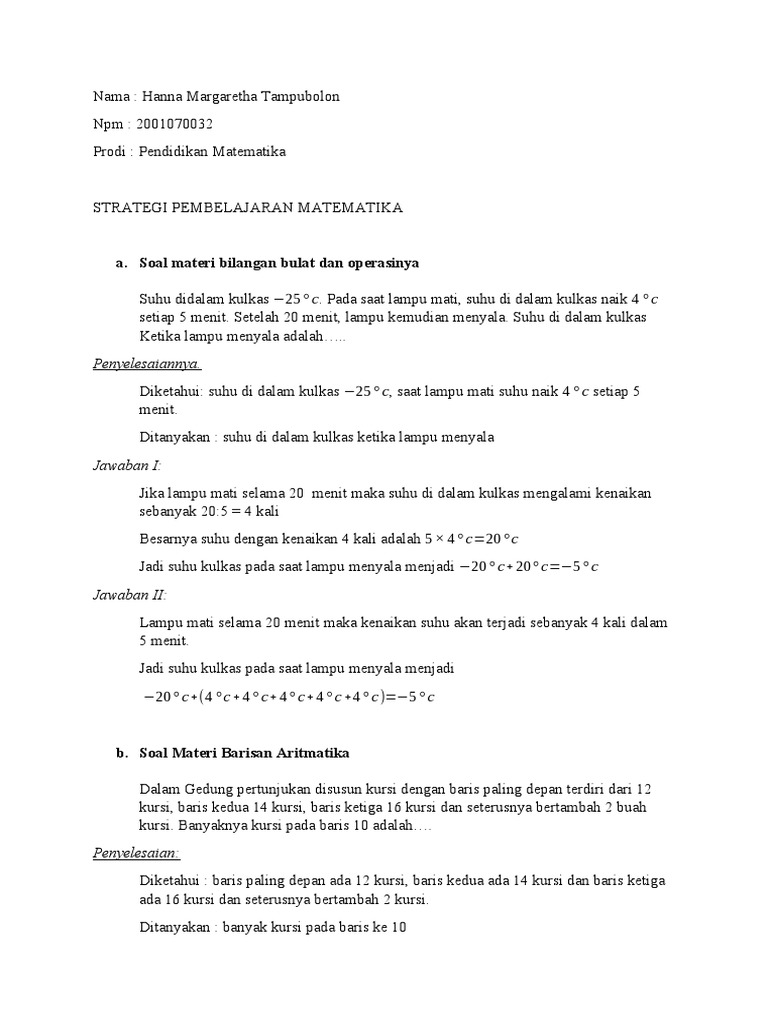 Soal MTK Problem Solving-Hanna Tampubolon-2001070032 | PDF | Metode ...