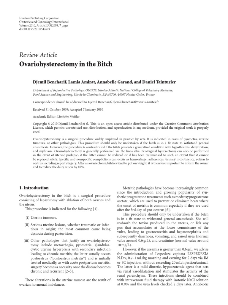 Ovariohysterectomy in The Bitch | PDF | Uterus | Vagina