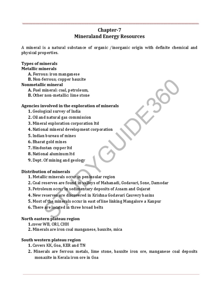 Mineral and Energy Resources Guide | PDF | Minerals | Chemical Substances
