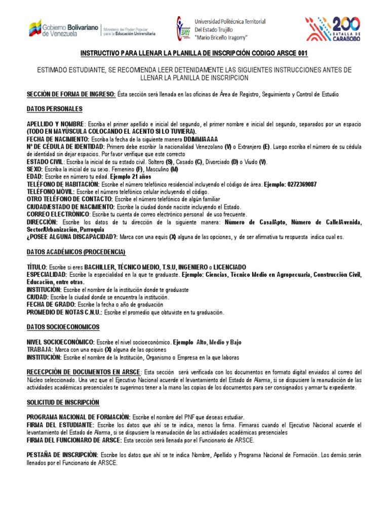 Instructivo Inscripción Código ARSCE 001 | PDF