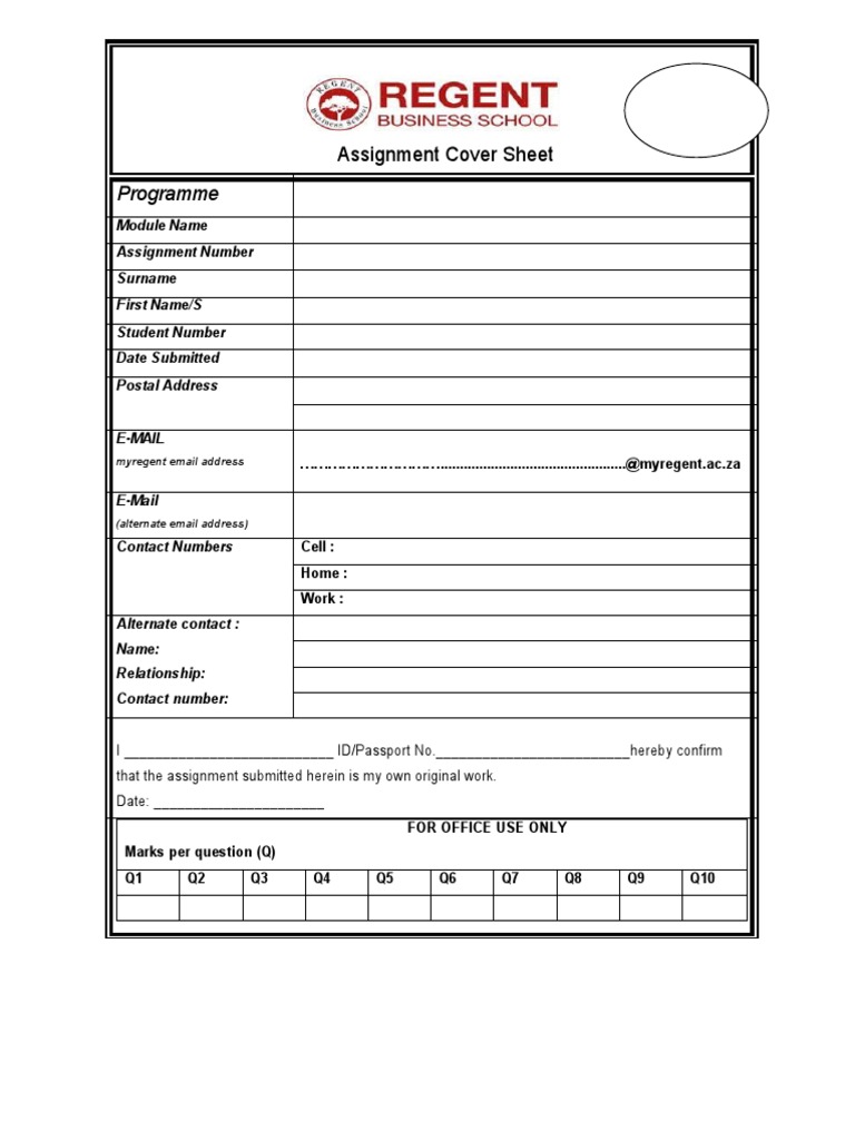 Assignment Cover Page - VO | PDF