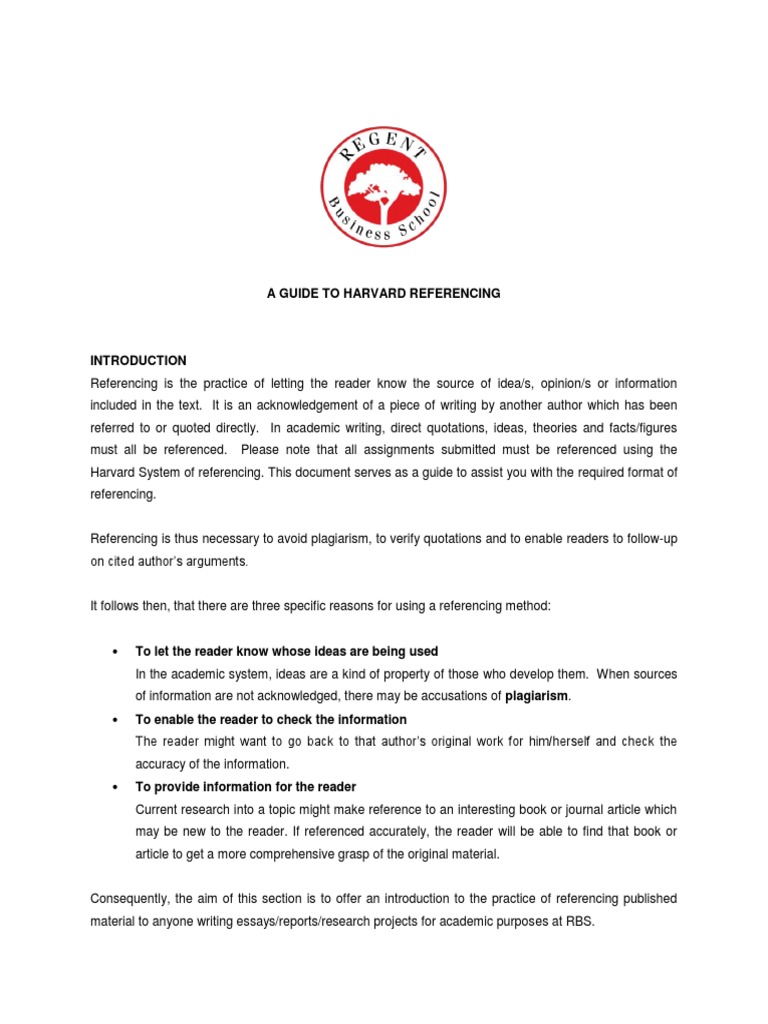 A Comprehensive Guide to Referencing Using the Harvard System | PDF ...