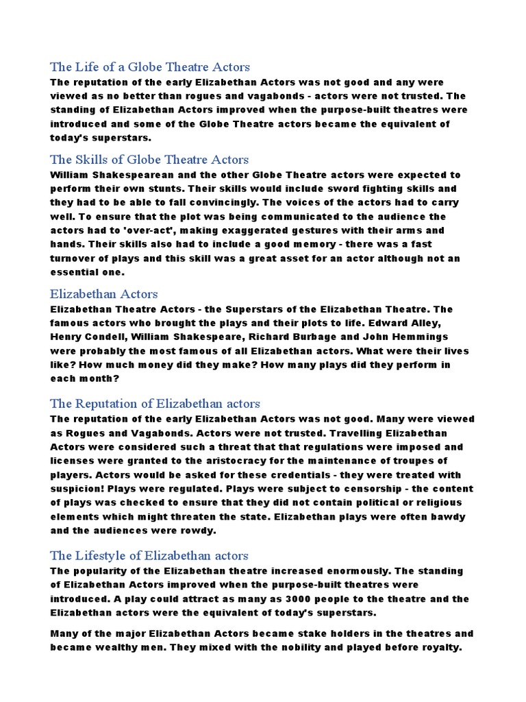 Elizabethan Theatre Actors | PDF | Elizabethan Era | Actor
