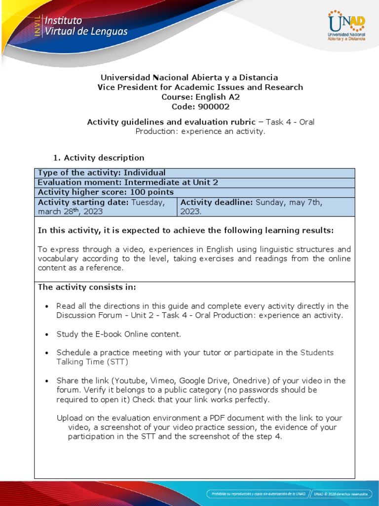 Activity Guide and Evaluation Rubric - Unit 2 - Task 4 - Oral ...