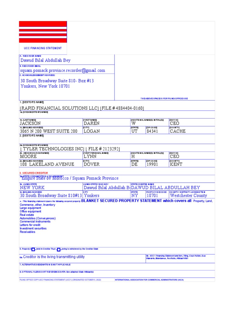 Empire Ucc1 Dawud Bey Creditor Vs Tyler Technologies Inc & Rapid Financial Solutions | PDF ...