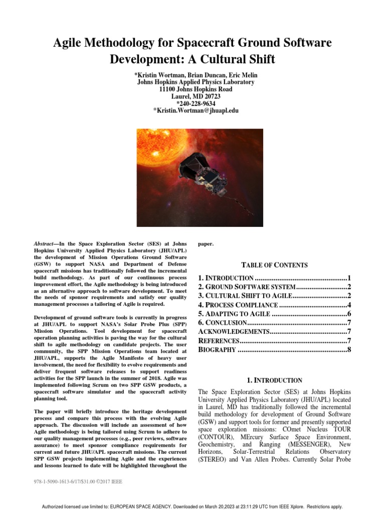 Agile Methodology For Spacecraft Ground Software Development A Cultural ...