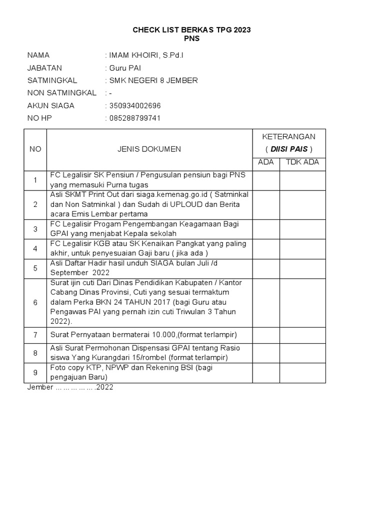 Lampiran Edaran Pemberkasan TPG 2023 | PDF