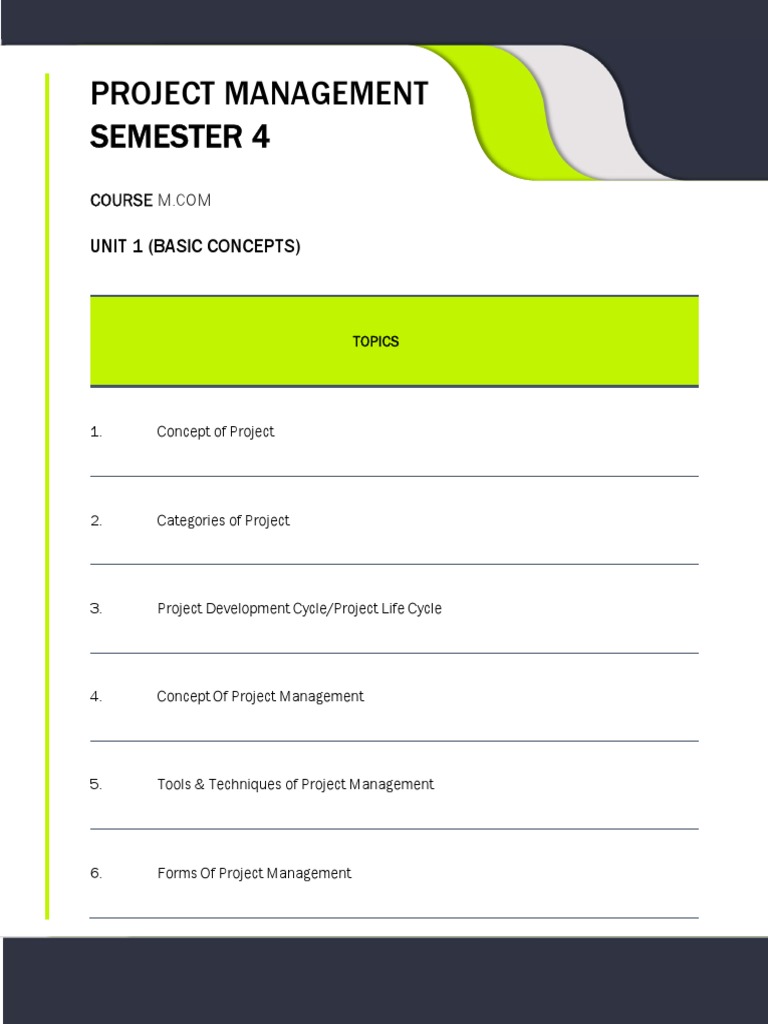 Project Management Semester 4: Unit 1 (Basic Concepts) | PDF | Project Management | Top Down And ...