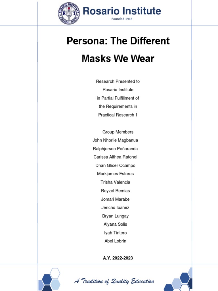 Persona: The Different Masks We Wear: Rosario Institute | PDF | Behavior | Identity (Social Science)