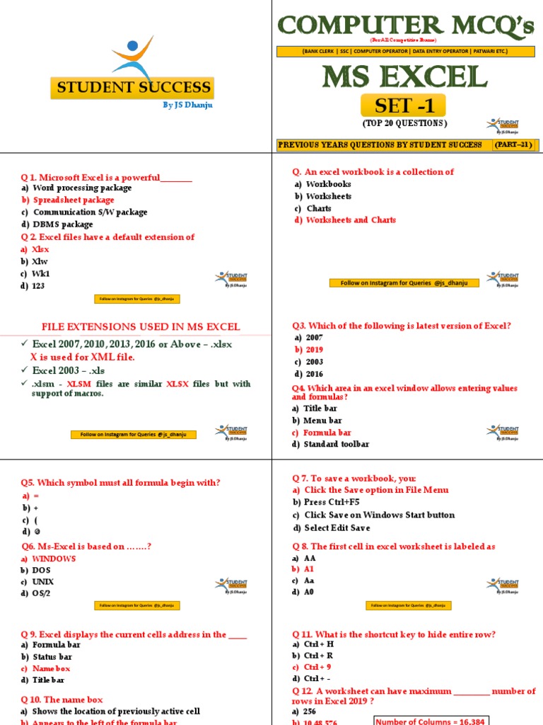 Ms Excel: Computer MCQ'S | PDF