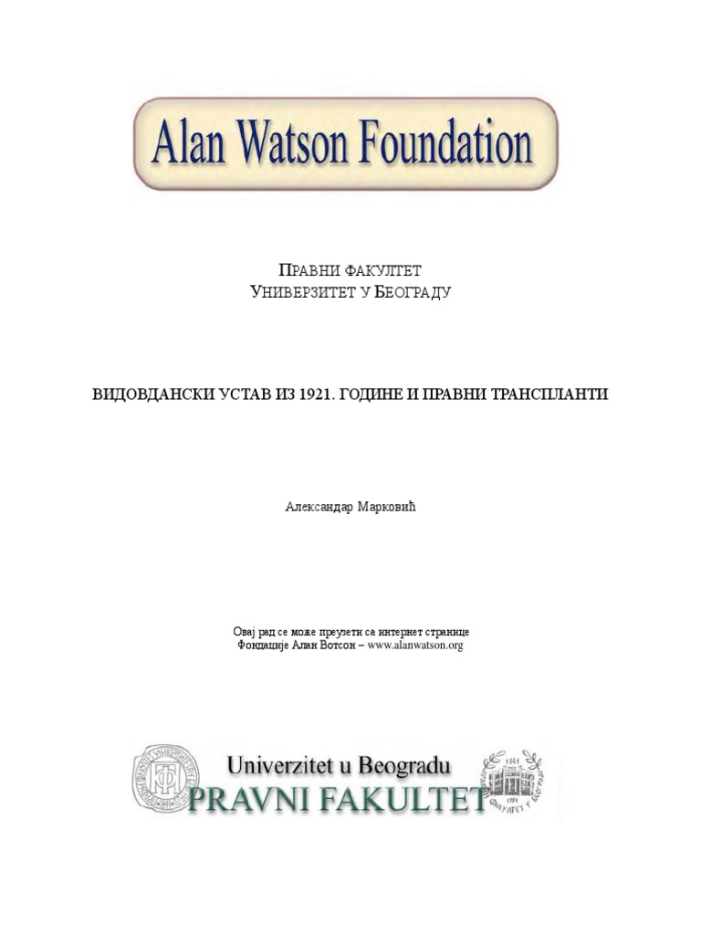 Markovic-Vidovdanski Ustav Iz 1921 I Pravni Transplanti | PDF ...